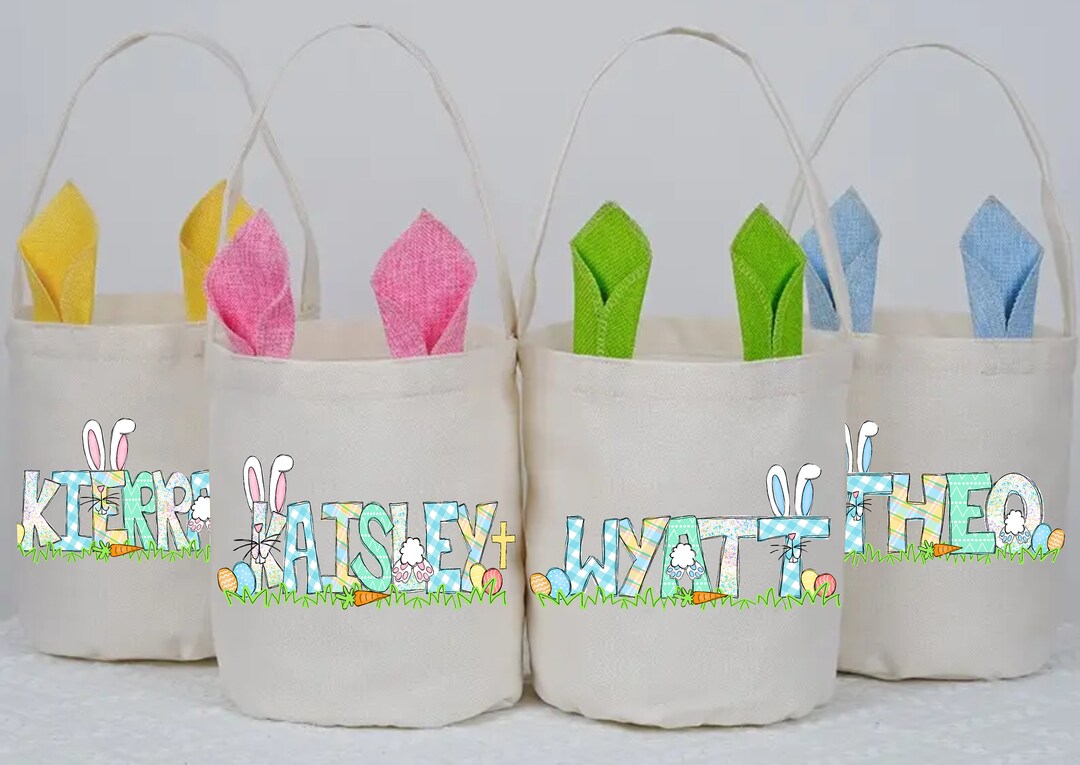 Easter Basket, Personalized Canvas Easter Egg Hunt Pail, Easter Baskets ...