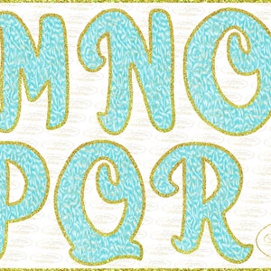 Script Aqua Chenille With Gold Alphabet Cursive Letters - Etsy