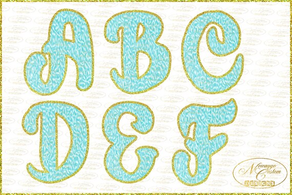 Script Aqua Chenille With Gold Alphabet Cursive Letters - Etsy