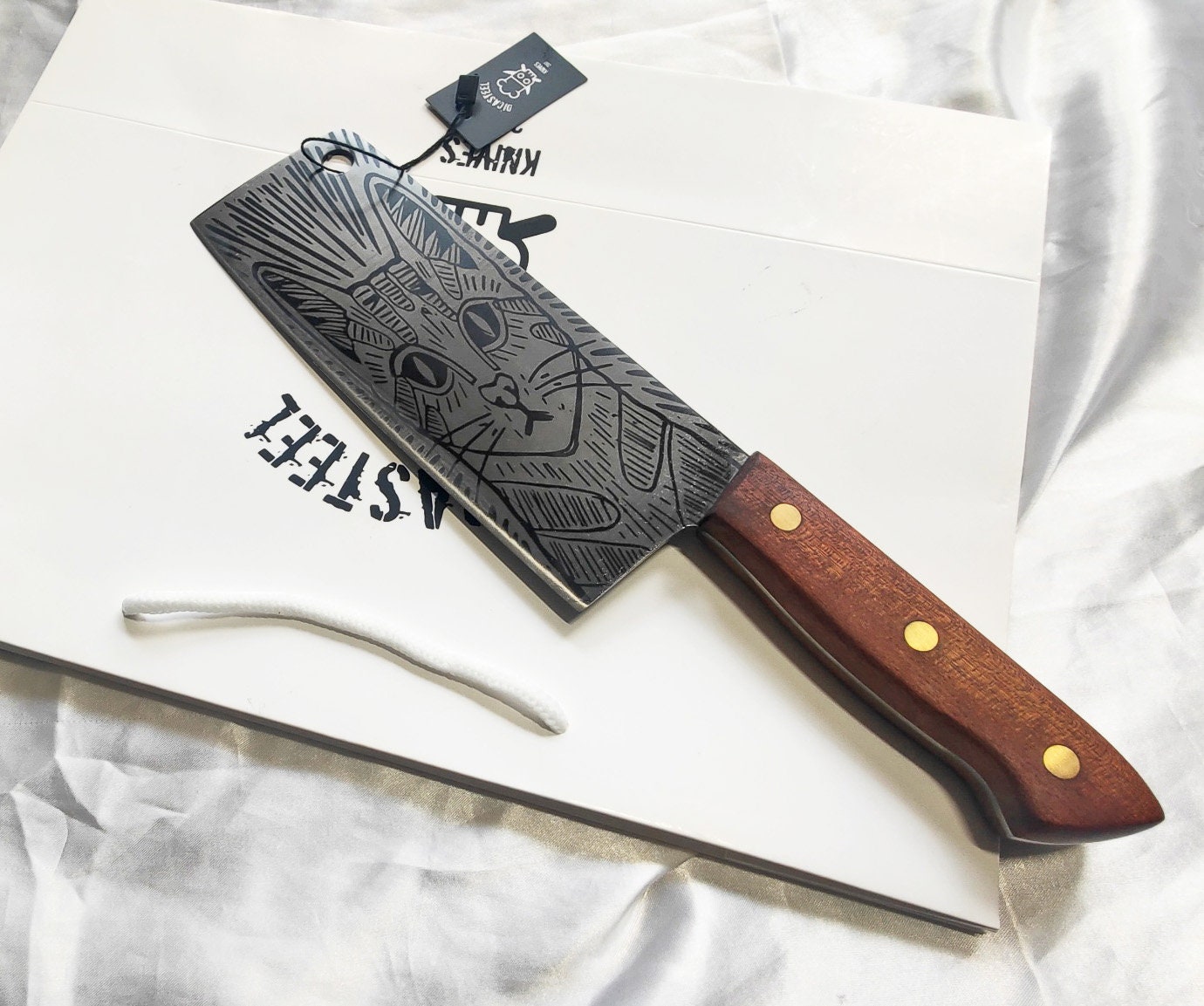 Black Blade Nakiri Knife Unique Cat Engraved Dicasteel - Etsy