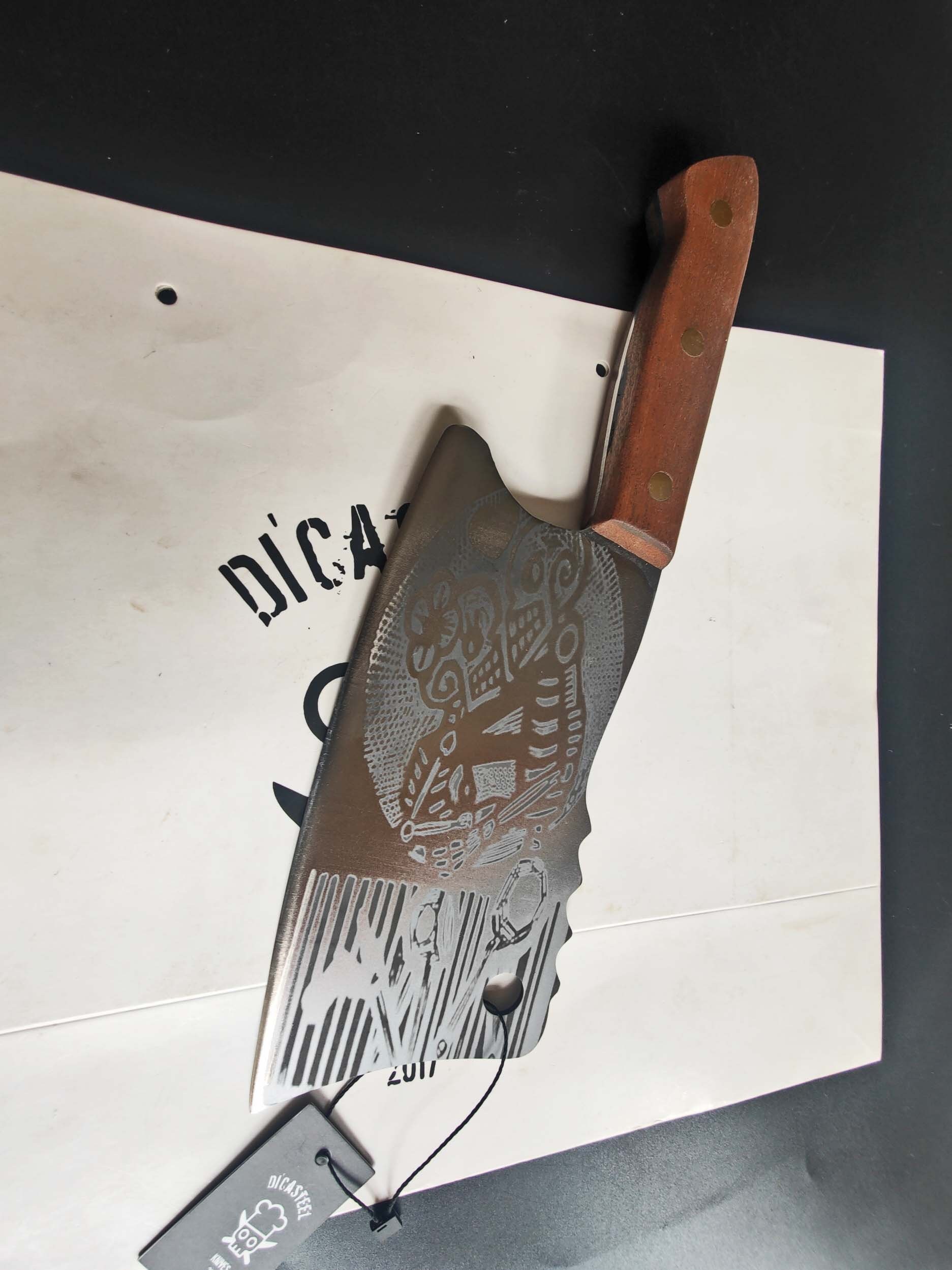 Black Blade Cleaver Knife: Lovers Skull Engraving, Gothic Kitchen Art ...