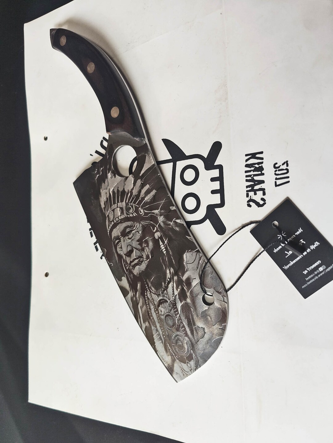 Cleaver Knife With American Indian Engraving - Honoring Indigenous ...