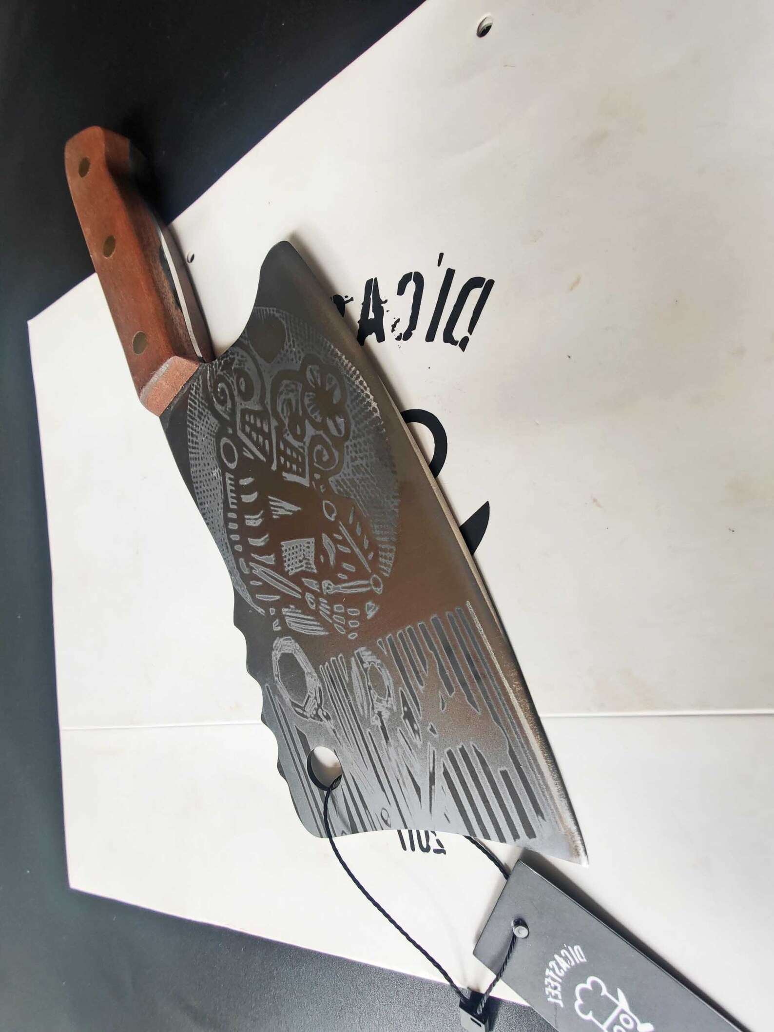 Black Blade Cleaver Knife: Lovers Skull Engraving, Gothic Kitchen Art ...