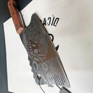Black Blade Cleaver Knife: Lovers Skull Engraving, Gothic Kitchen Art ...