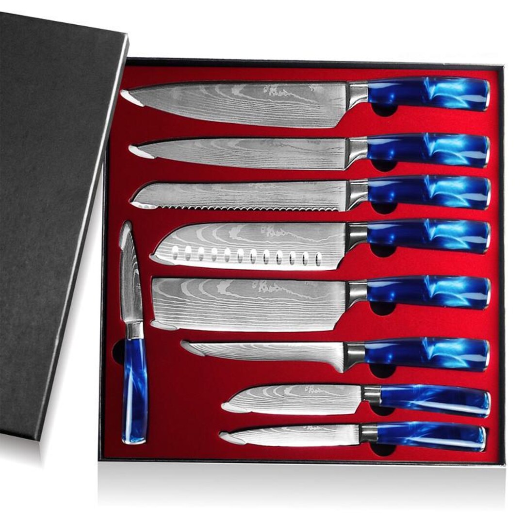 A Symphony of Precision: Complete Blue Handle Knife Set 9 Pcs – Ready ...