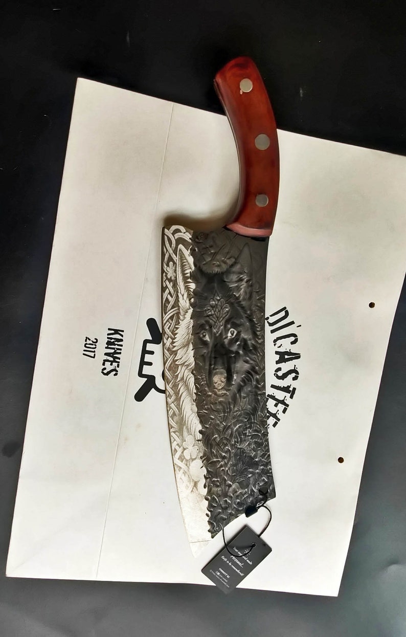 Wolf Engraved Cleaver Knife: 10 Inch Kitchen Knife With Wood Handle - Etsy