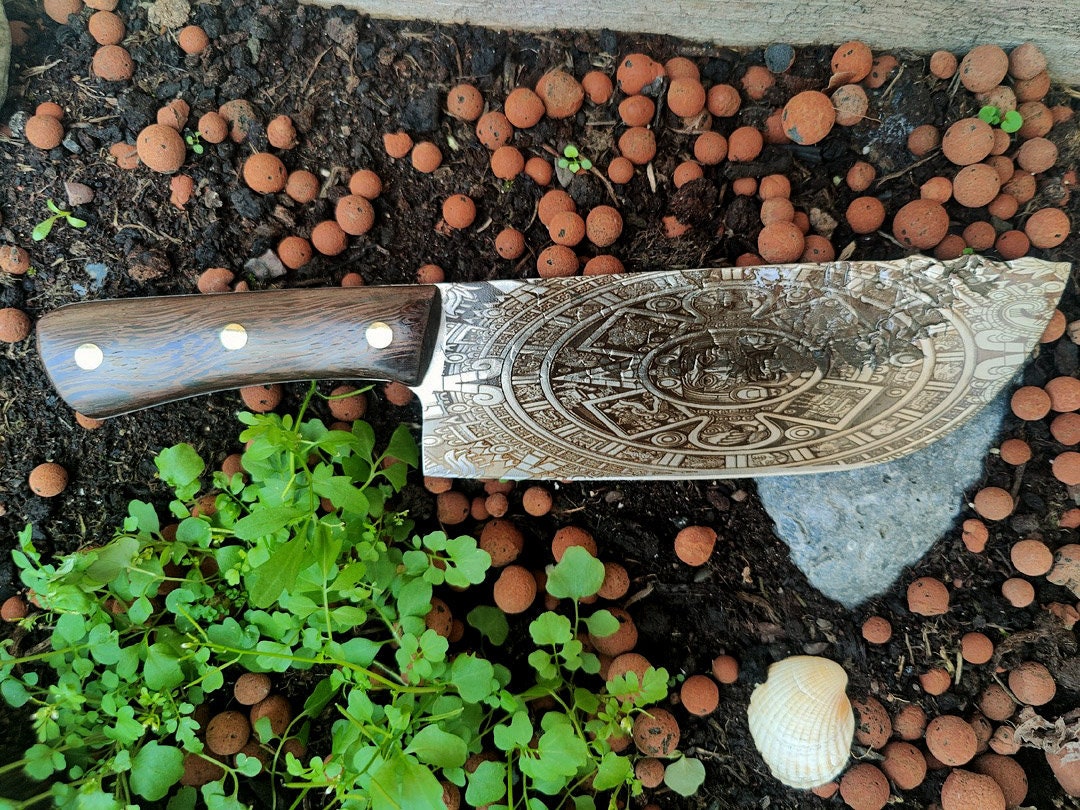 Forged Butcher Knife: Aztec Calendar Engraving, Personalized Chef Knife ...
