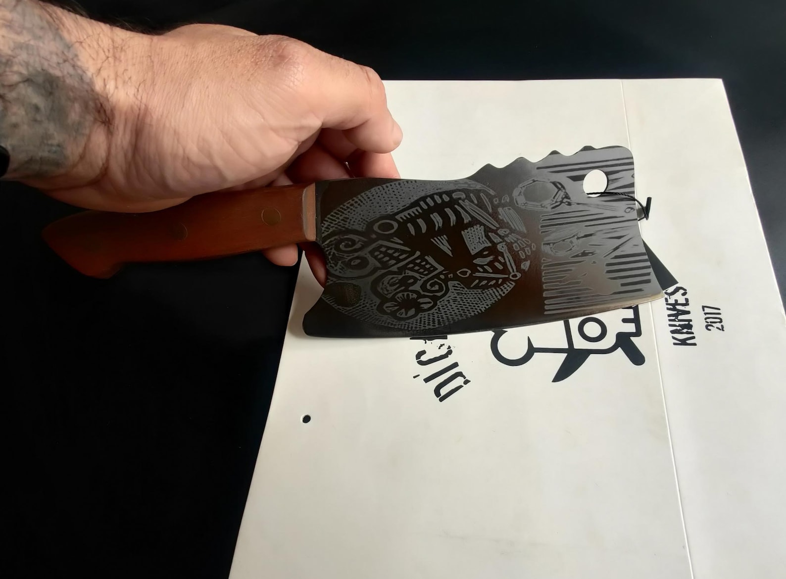 Black Blade Cleaver Knife: Lovers Skull Engraving, Gothic Kitchen Art ...