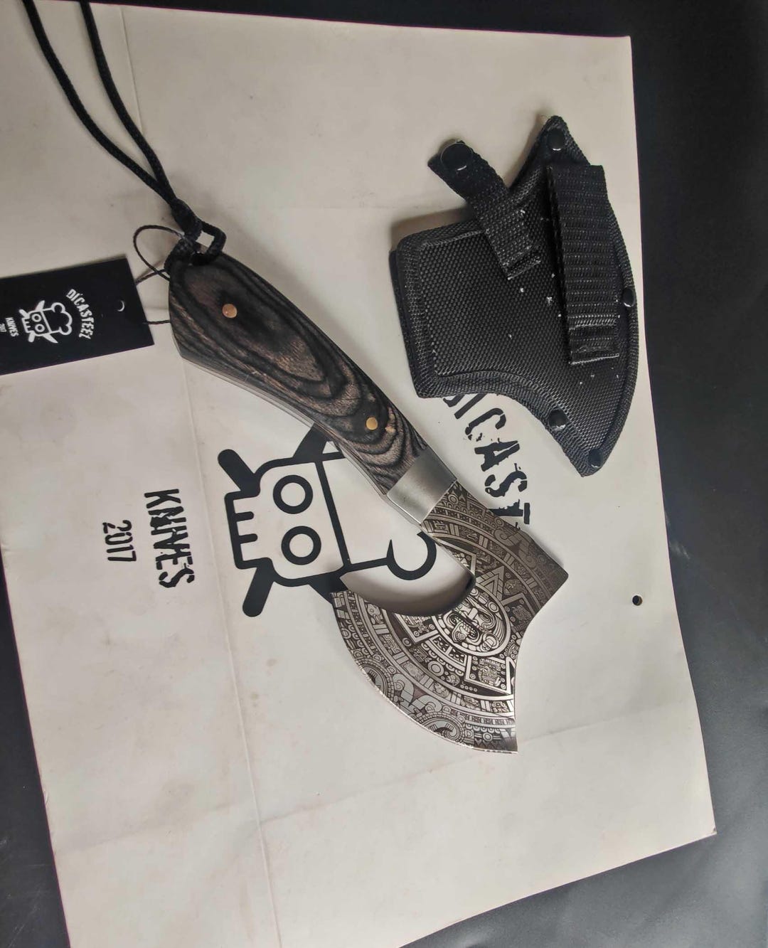 Mini Outdoor Axe: Aztec Calendar Engraved, Pakka Wood Handle - Etsy