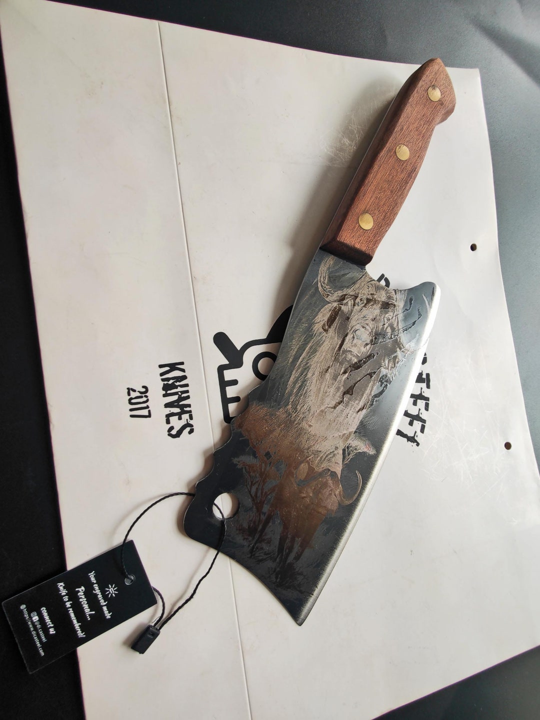 Wild and Bold: Black Blade Cleaver Knife With Buffalo Engraving by Di ...