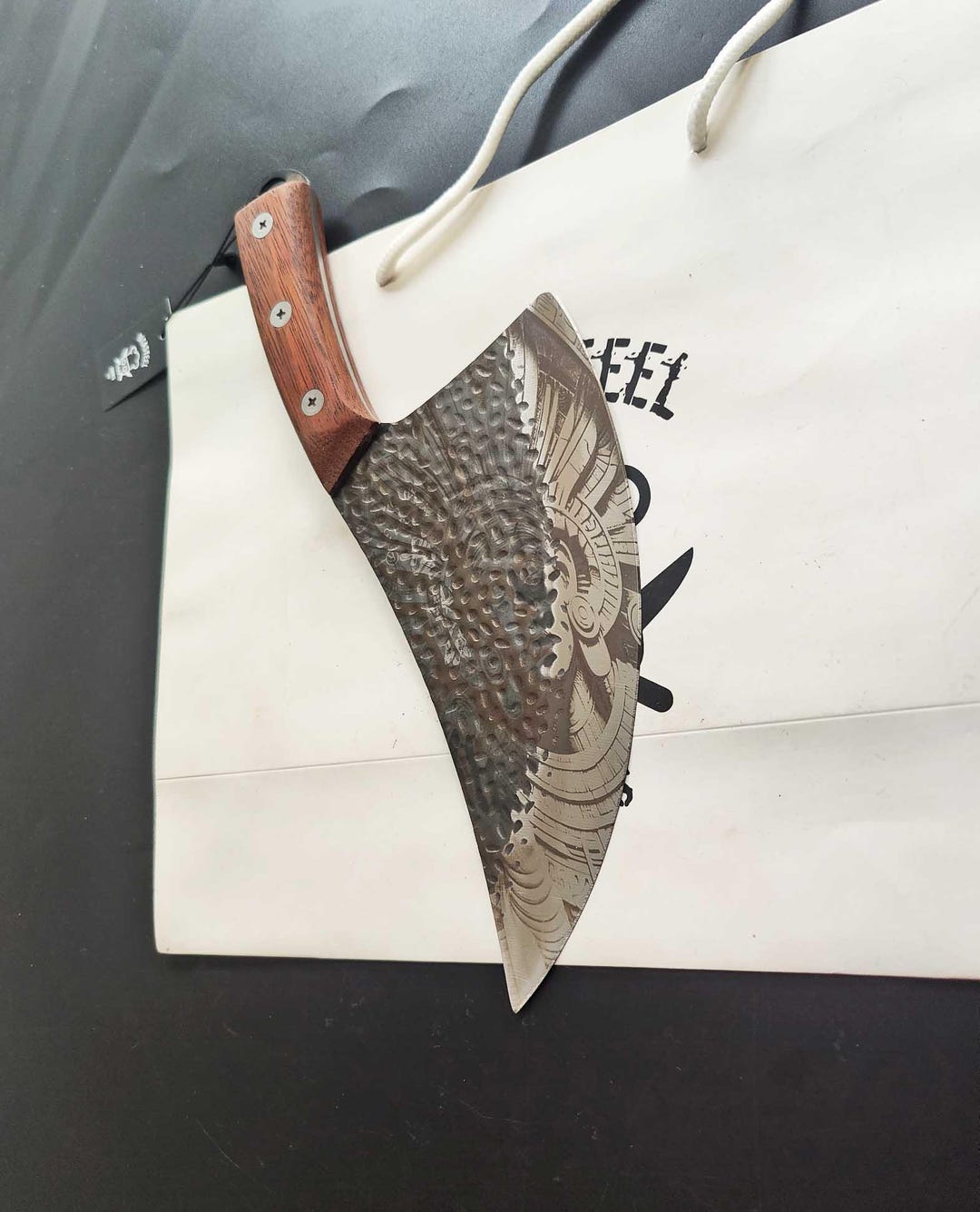 Aztec Engraved Butcher Knife: Hand-forged 4cr13 Stainless Steel Chopper ...