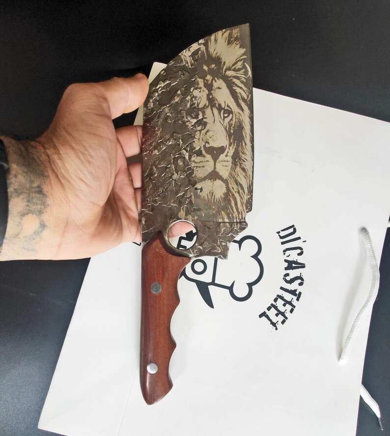 The Epic Cleaver Knife Lion Engraved 7.5 by Di'casteel - Etsy