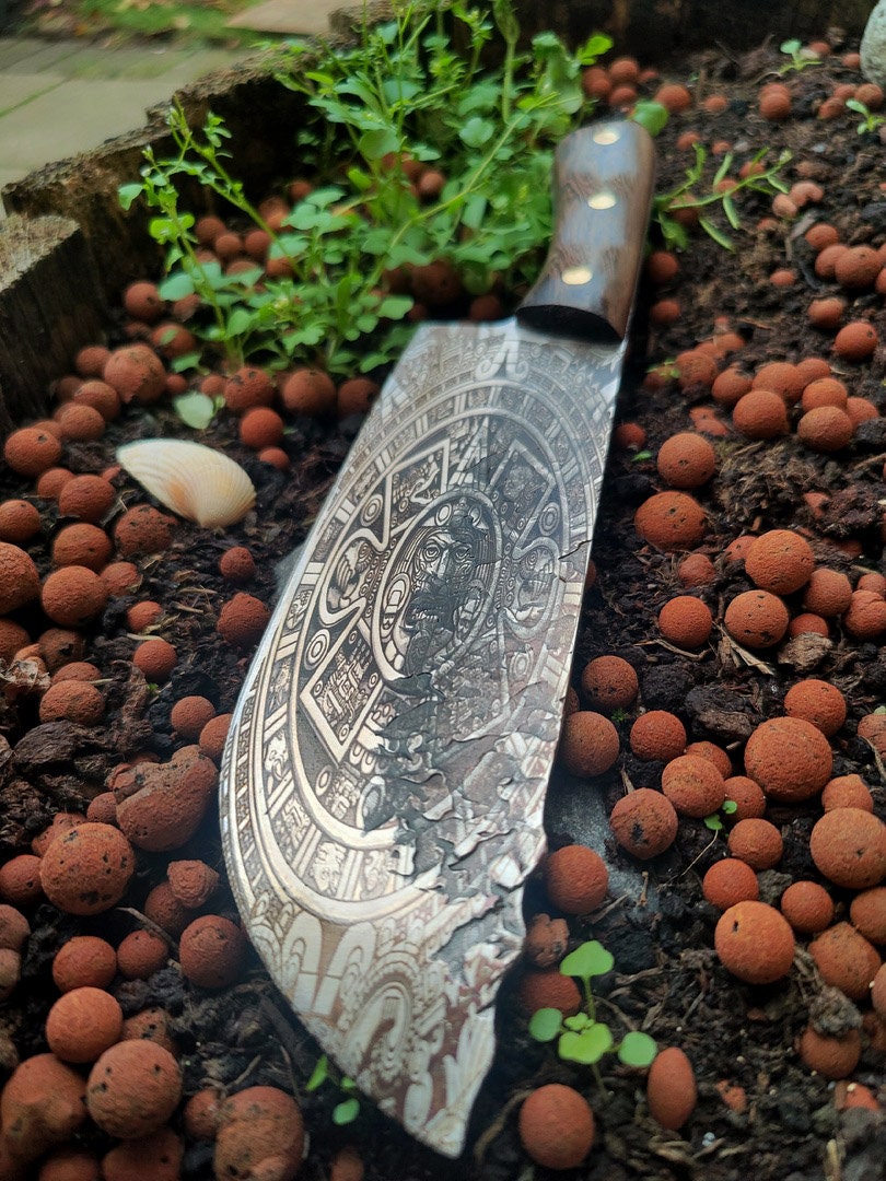 Forged Butcher Knife: Aztec Calendar Engraving, Personalized Chef Knife ...