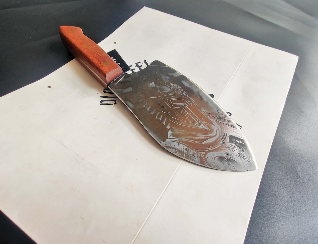 Conquer the Kitchen Cleaver Knife With Gladiator Engraving. Where Power ...