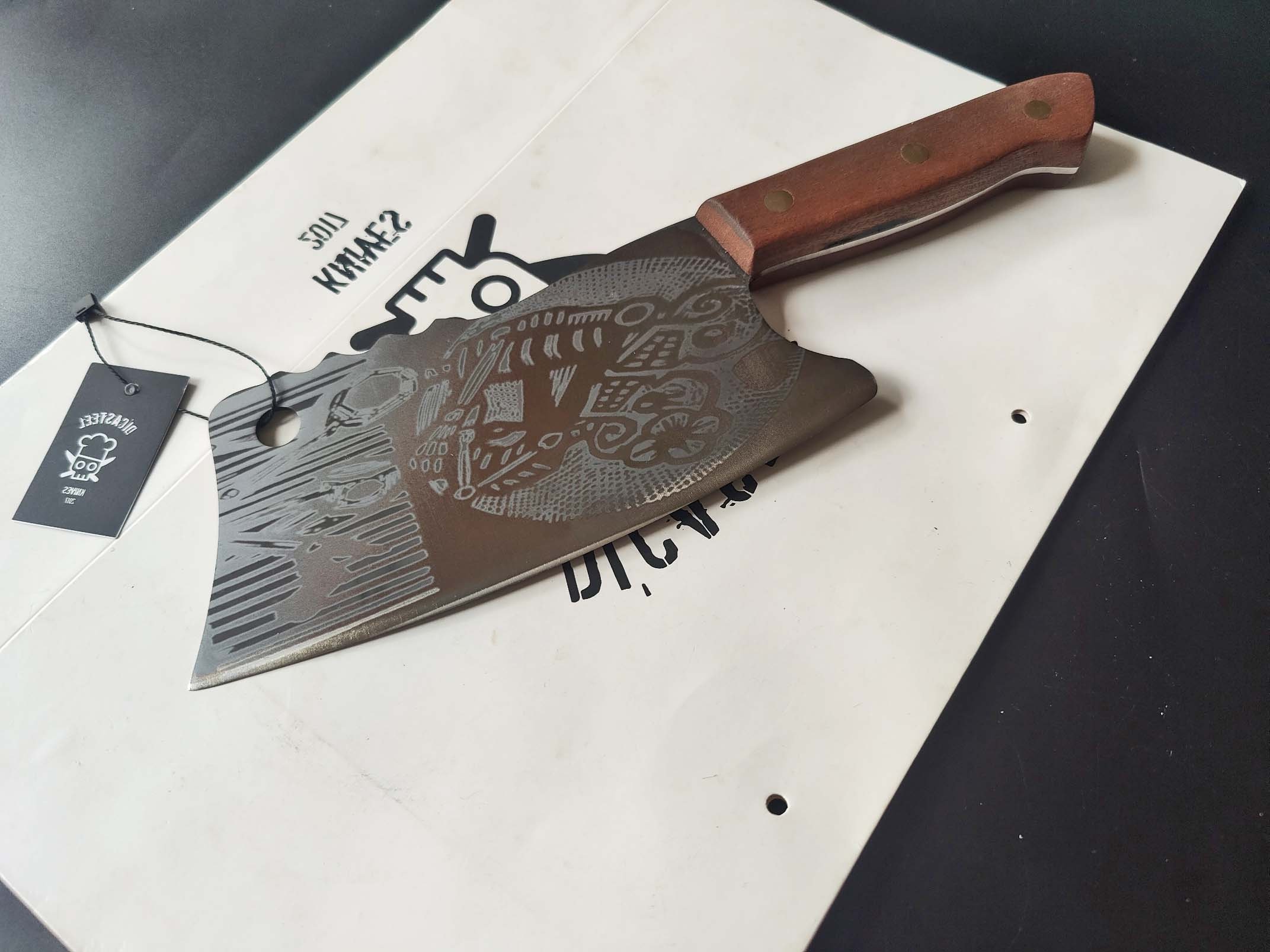 Black Blade Cleaver Knife: Lovers Skull Engraving, Gothic Kitchen Art ...