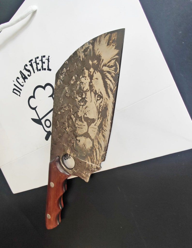 The Epic Cleaver Knife Lion Engraved 7.5 by Di'casteel - Etsy