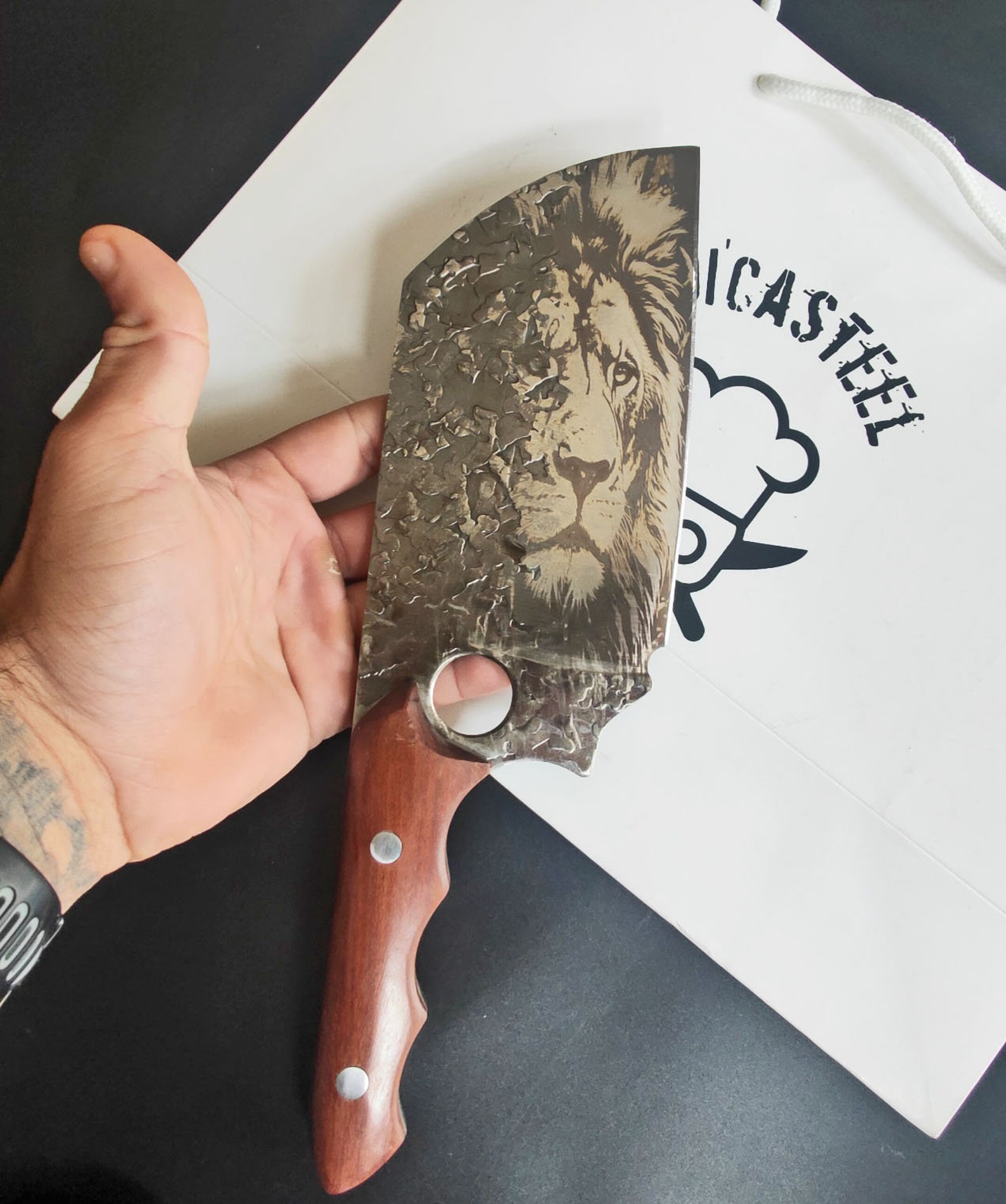 The Epic Cleaver Knife Lion Engraved 7.5 by Di'casteel - Etsy