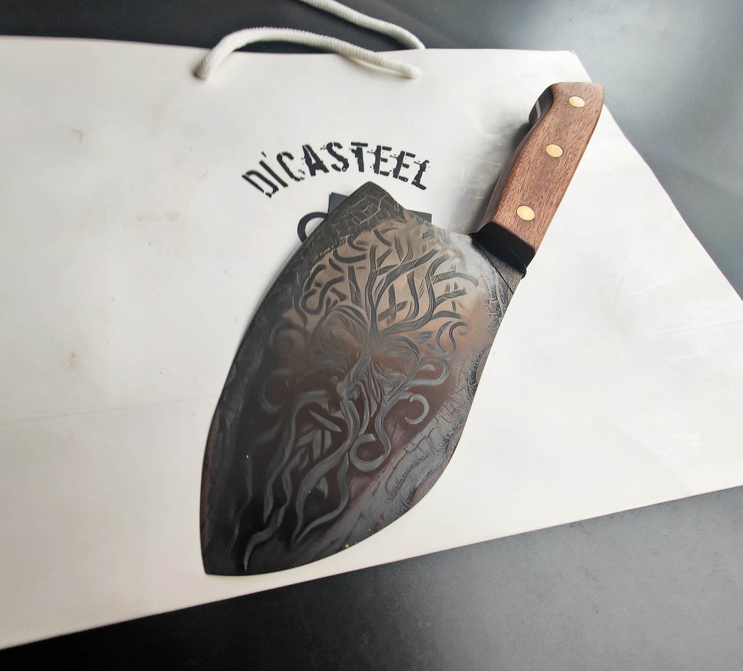 Elegance Redefined Cleaver Knife With Celtic Green Engravings by Di ...