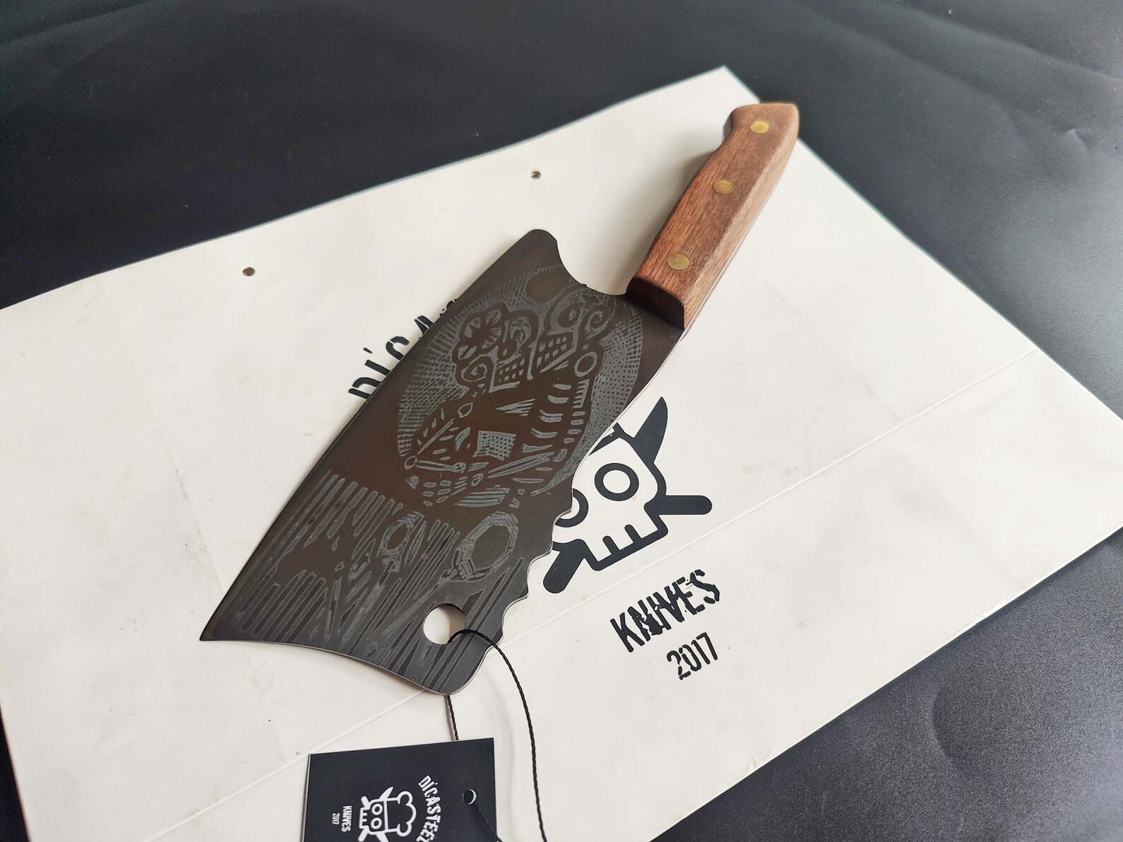 Black Blade Cleaver Knife: Lovers Skull Engraving, Gothic Kitchen Art ...