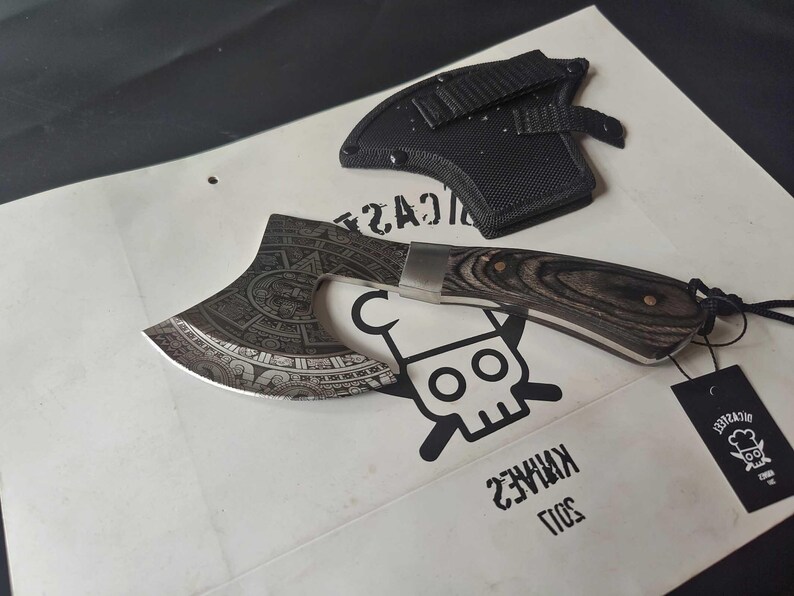 Mini Outdoor Axe: Aztec Calendar Engraved, Pakka Wood Handle - Etsy