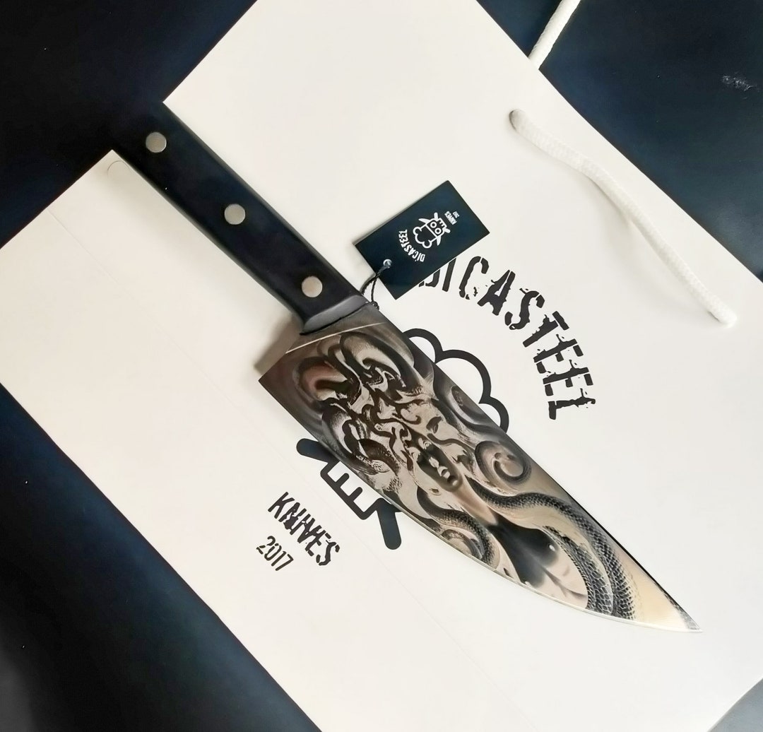 Medusa Engraved Black Chef Knife: Personalized Greek Mythology Art - Etsy