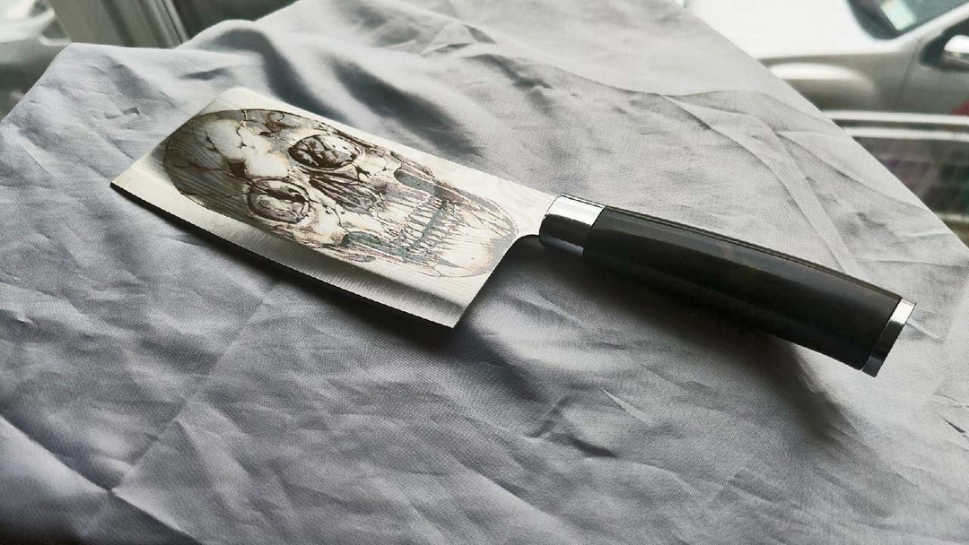 Edge of Darkness: Cleaver Knife With Skull Engraving by Di'casteel - Etsy