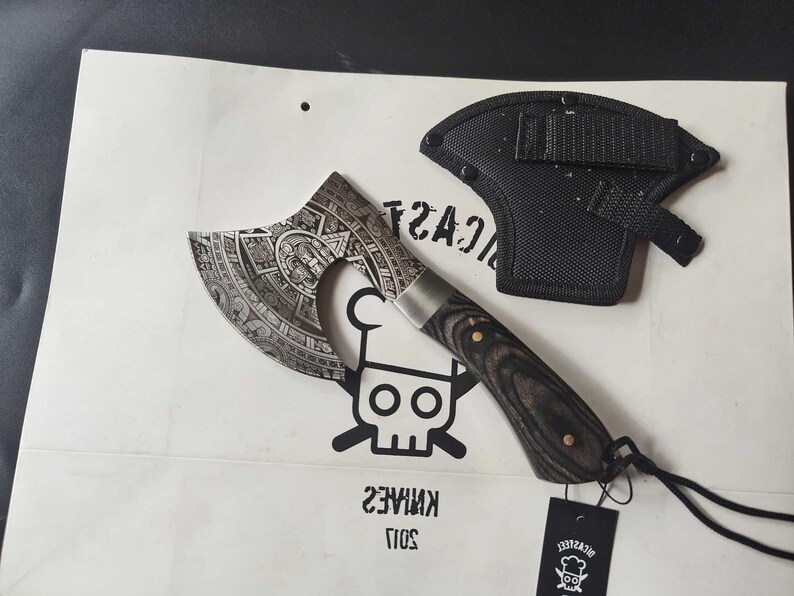 Mini Outdoor Axe: Aztec Calendar Engraved, Pakka Wood Handle - Etsy
