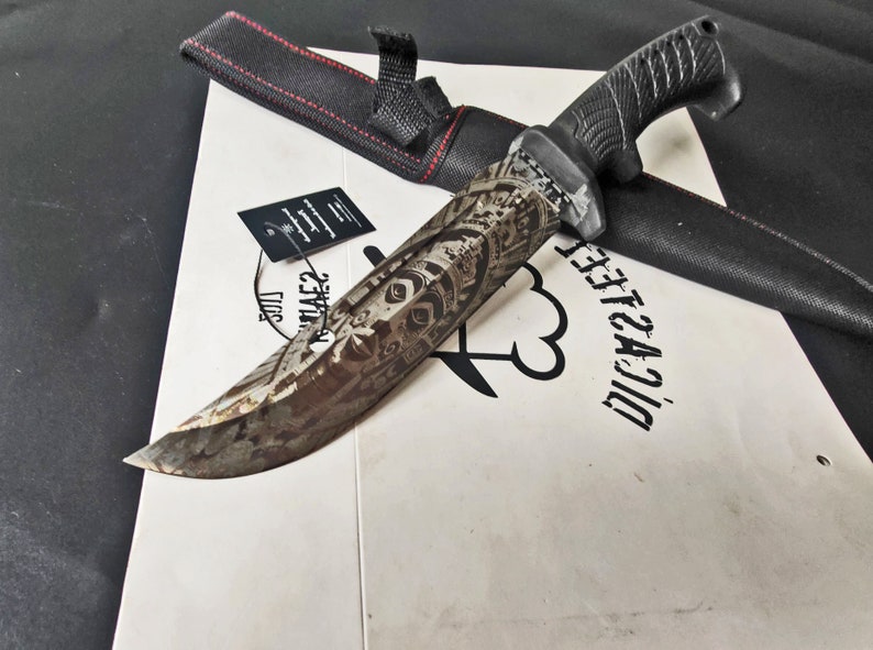 Camping Knife With Aztec God Engraving Divine Protection, Unwavering ...