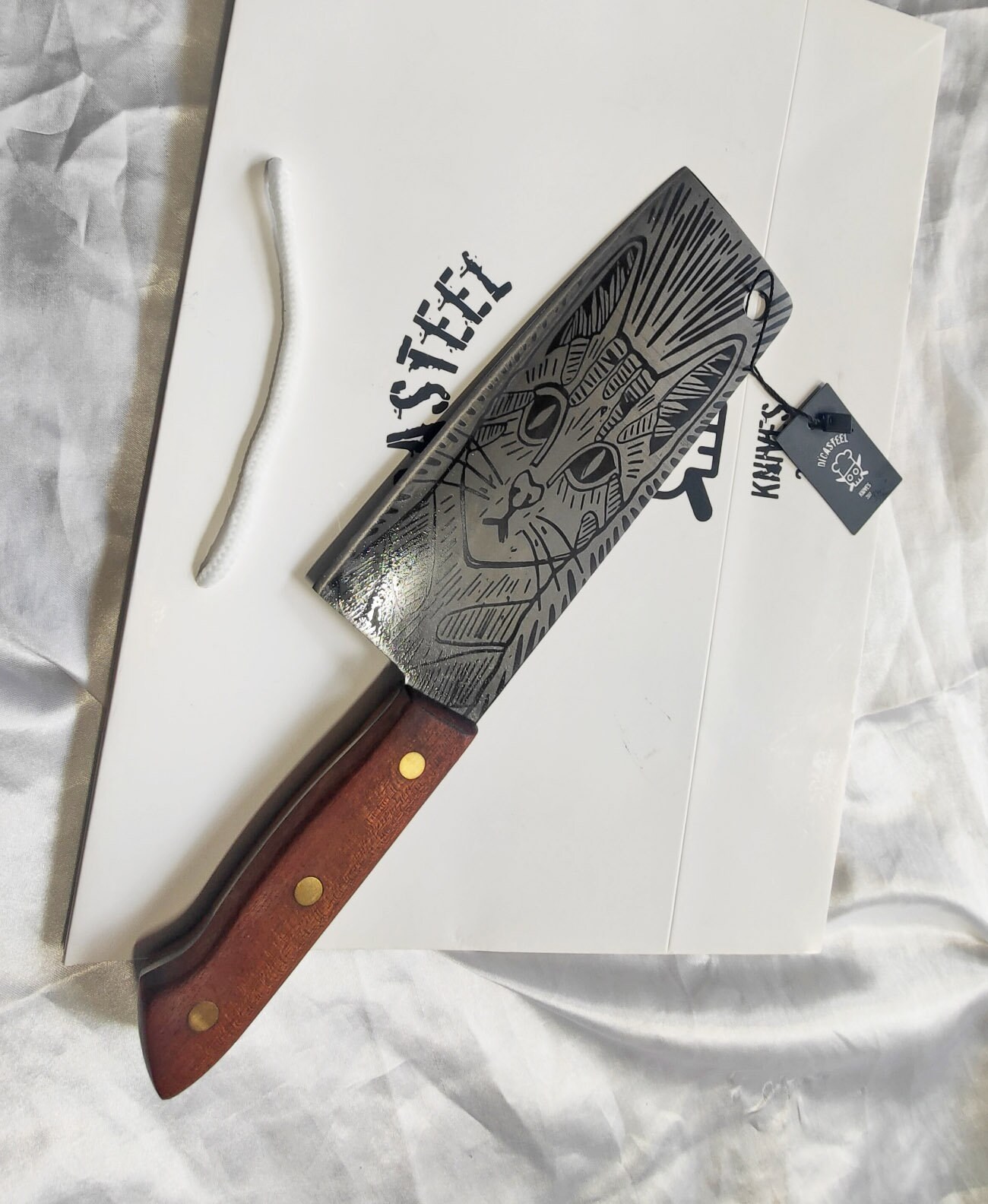 Black Blade Nakiri Knife Unique Cat Engraved Dicasteel - Etsy