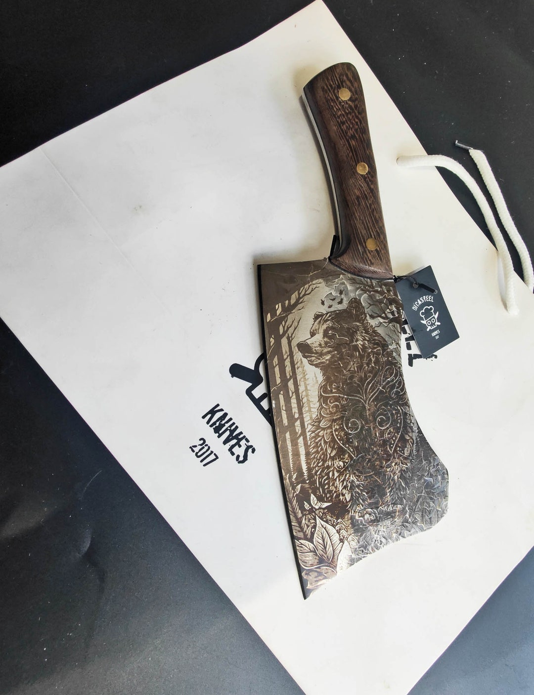 Embrace the Wilderness Cleaver Knife With Wild Bear Engravings by Di ...