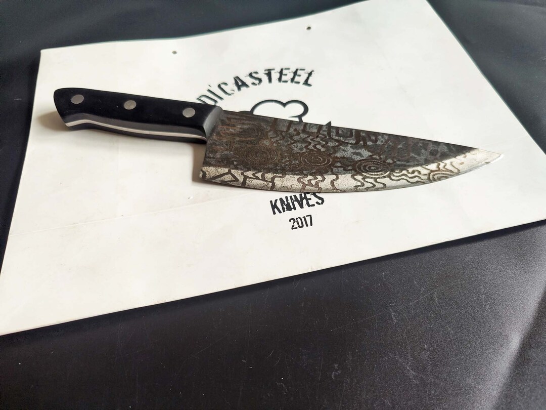 Rustic Chef Knife With Viking Pattern Engraving. Conquer the Kitchen ...