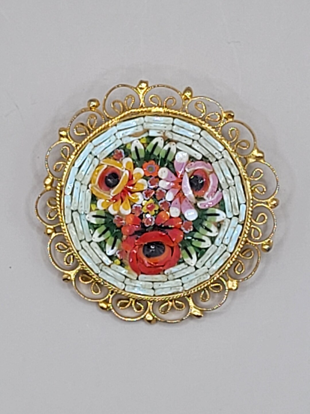 Vintage Italian Floral Macro Mosaic Brooch - Etsy