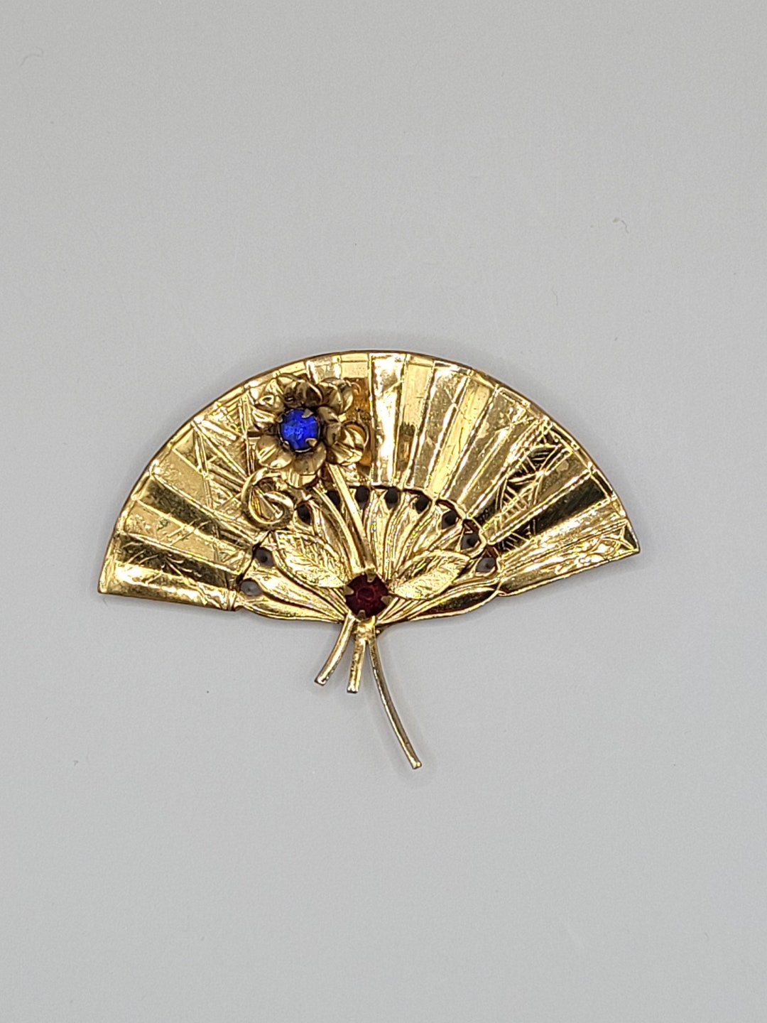 Vtg Corro Etched Brass Fan Floral Brooch - Etsy