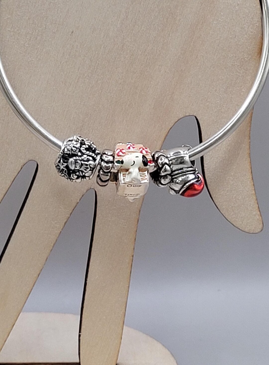 Pandora Sterling Christmas W/snoopy Charm Bracelet W/ 5 Charms 7 3/4 ...