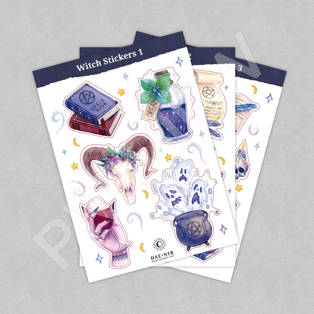 Watercolor Handmade Sticker Set: Witch Stickers Set / Wicca / Dark Art ...