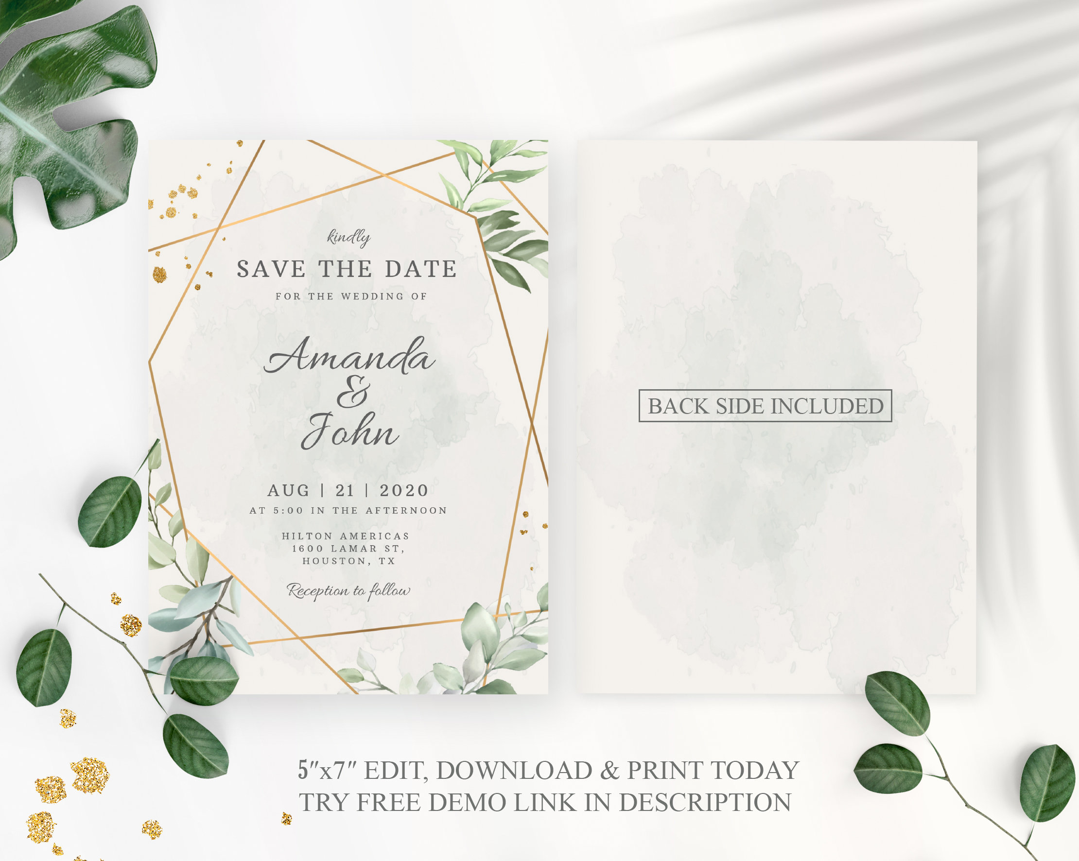 Greenery Wedding Invitation Instant Download. Wedding - Etsy