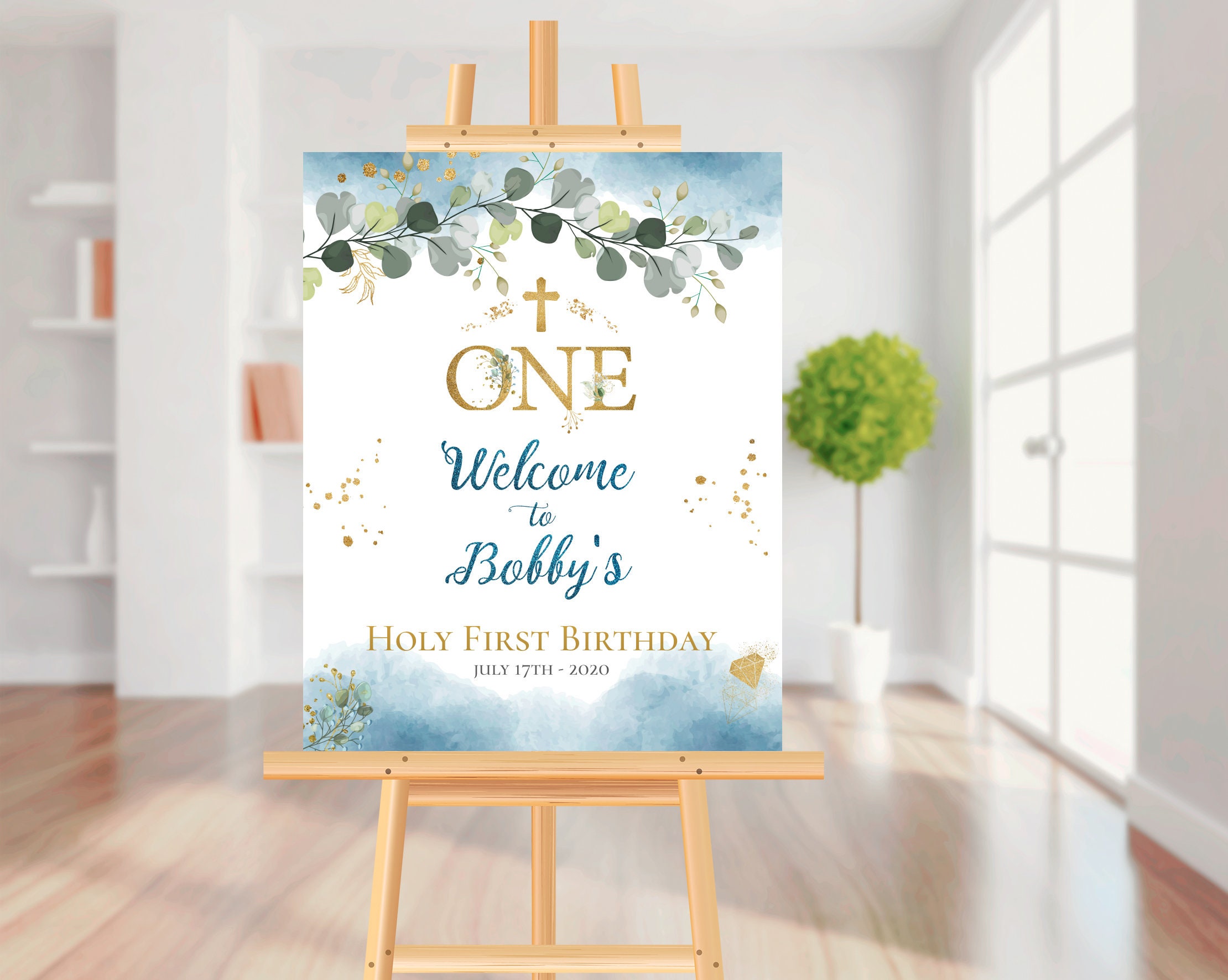 Wall Hangings 1st birthday boy decoration Birthday welcome sign Blue ...