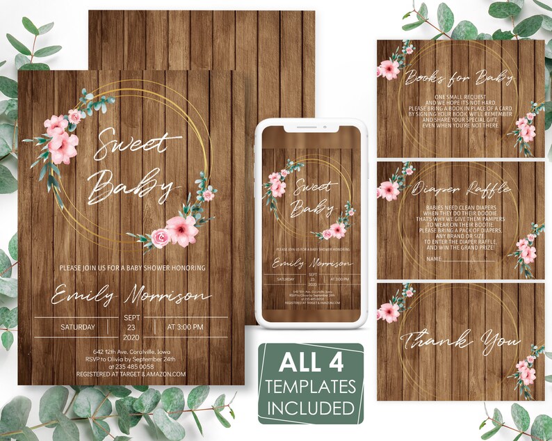 Rustic Baby Shower Invitation Set. Floral Baby Shower - Etsy