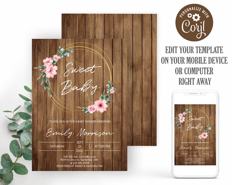 Rustic Baby Shower Invitation Set. Floral Baby Shower - Etsy