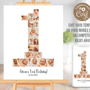 Editable First Year Photo Collage. First Birthday Collage Template. 12 ...