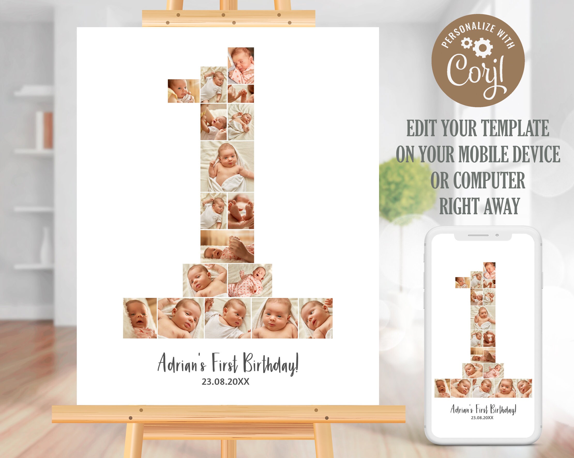 Editable First Year Photo Collage. First Birthday Collage - Etsy