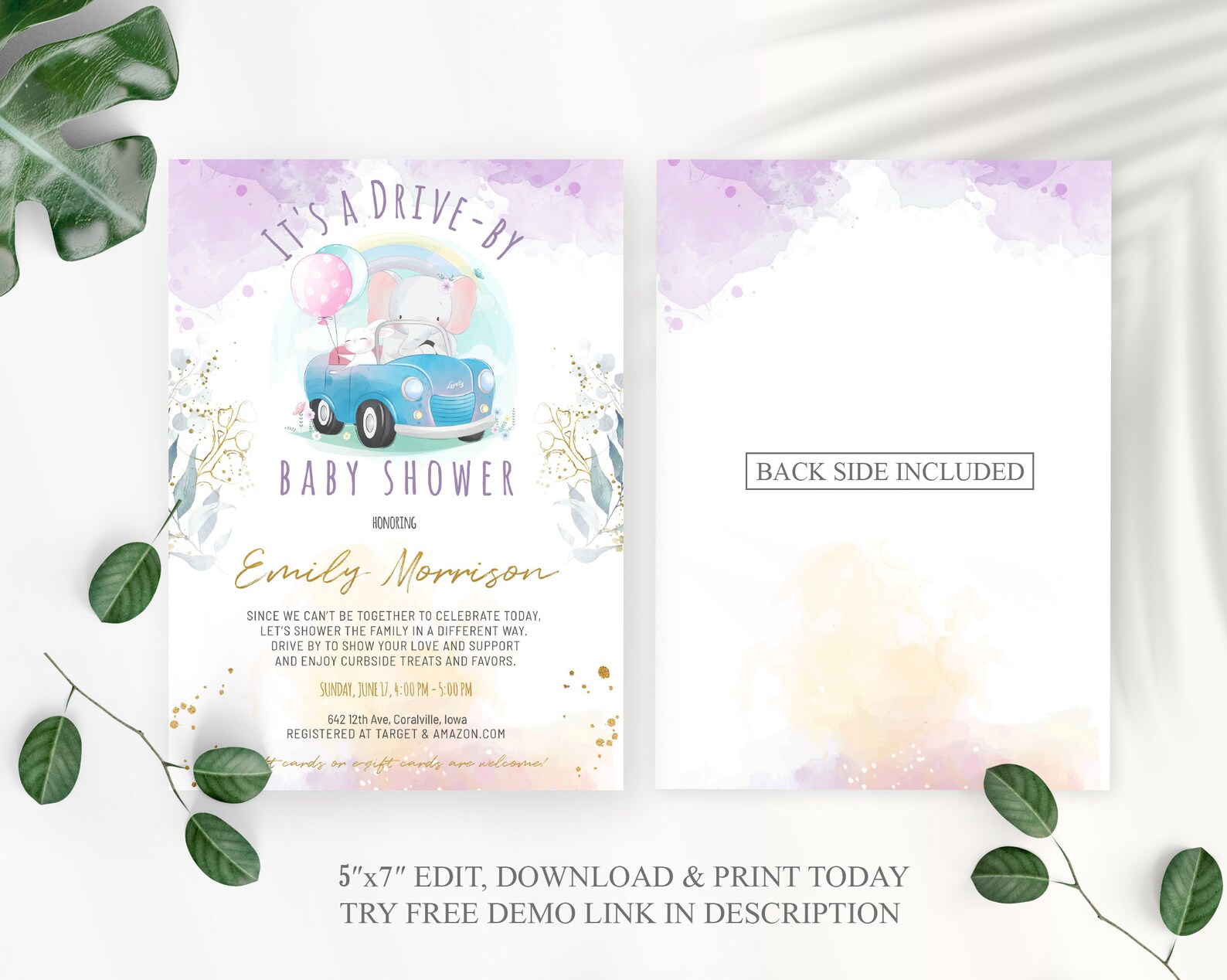 Editable Floral Drive by Baby Shower Invitation Template. - Etsy