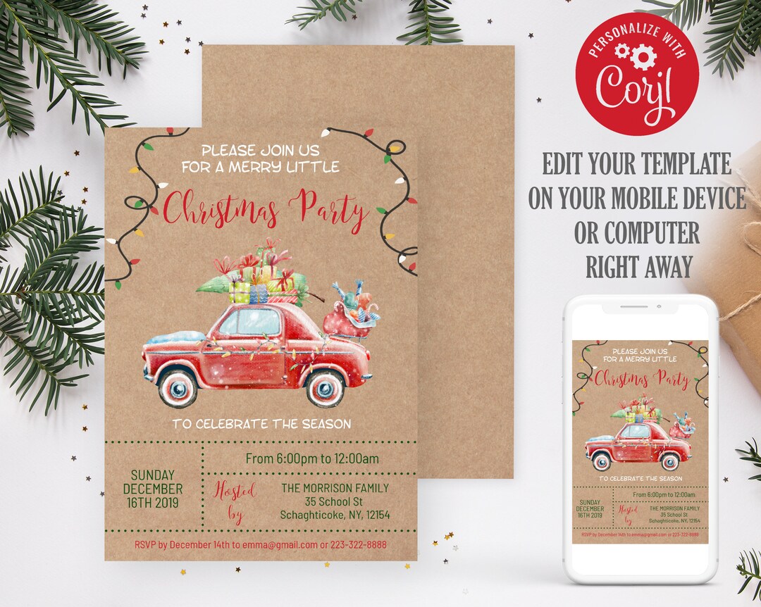 Rustic Christmas Party Invitation Template (editable) - Etsy