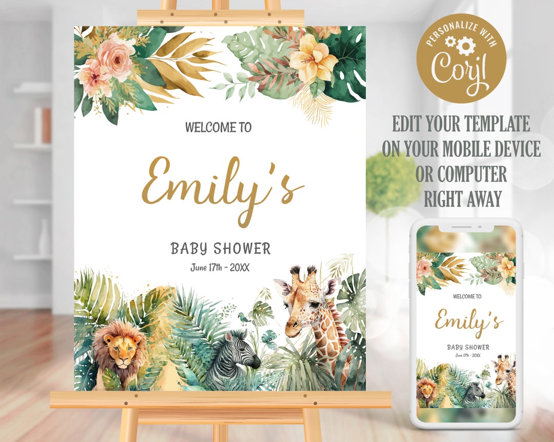 Safari Baby Shower Welcome Sign: Jungle Animals Printable Decor - Etsy