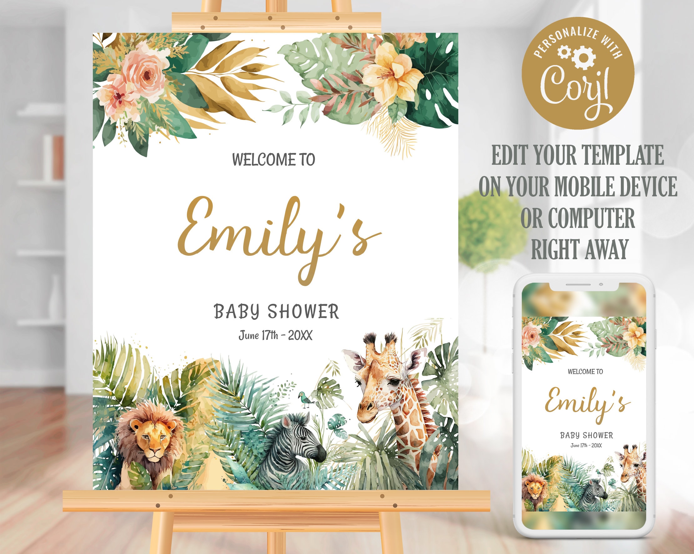 Safari Baby Shower Welcome Sign: Jungle Animals Printable Decor - Etsy