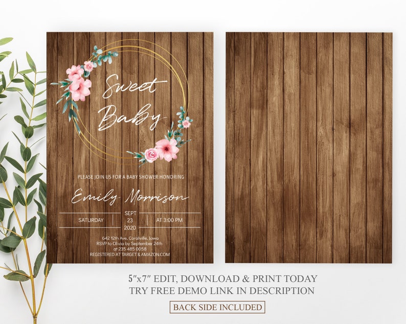 Rustic Baby Shower Invitation Set. Floral Baby Shower - Etsy