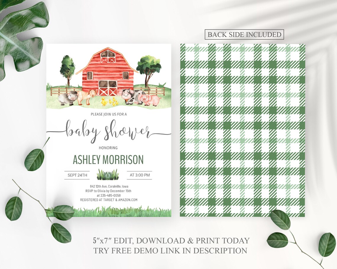 Editable Farm Baby Shower Invitation Template. Red Farm Baby - Etsy