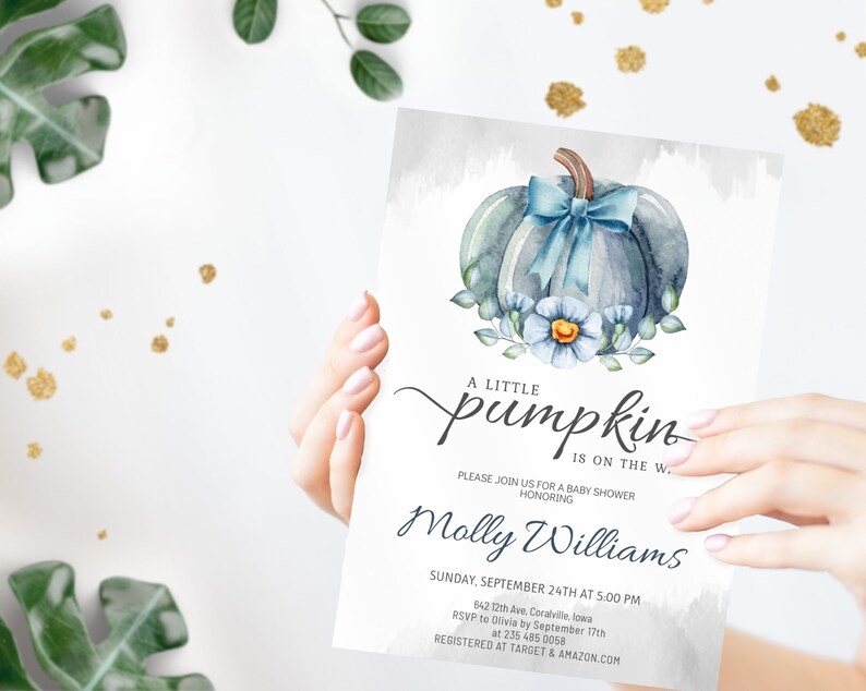 Blue Pumpkin Baby Shower Invitation Instant Download. Boy Baby - Etsy