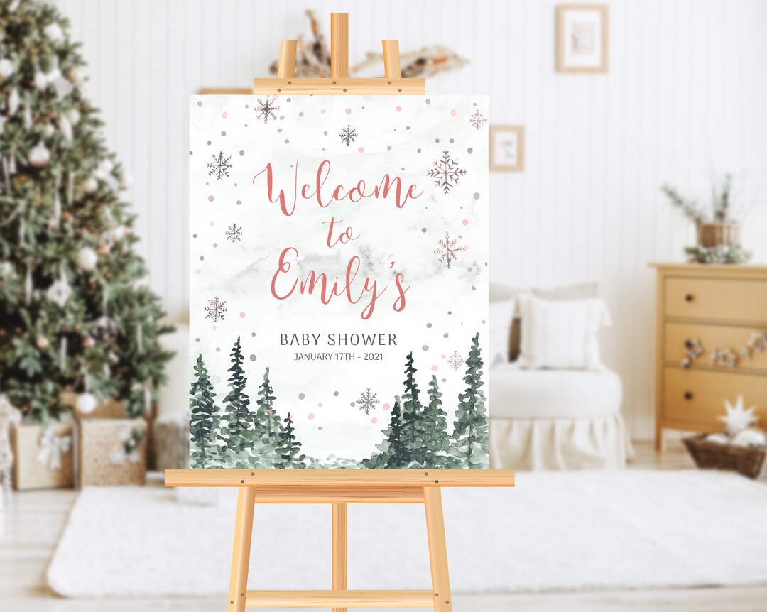 Winter Baby Shower Welcome Sign. Baby Its Cold Outside. Pink Girl Baby ...