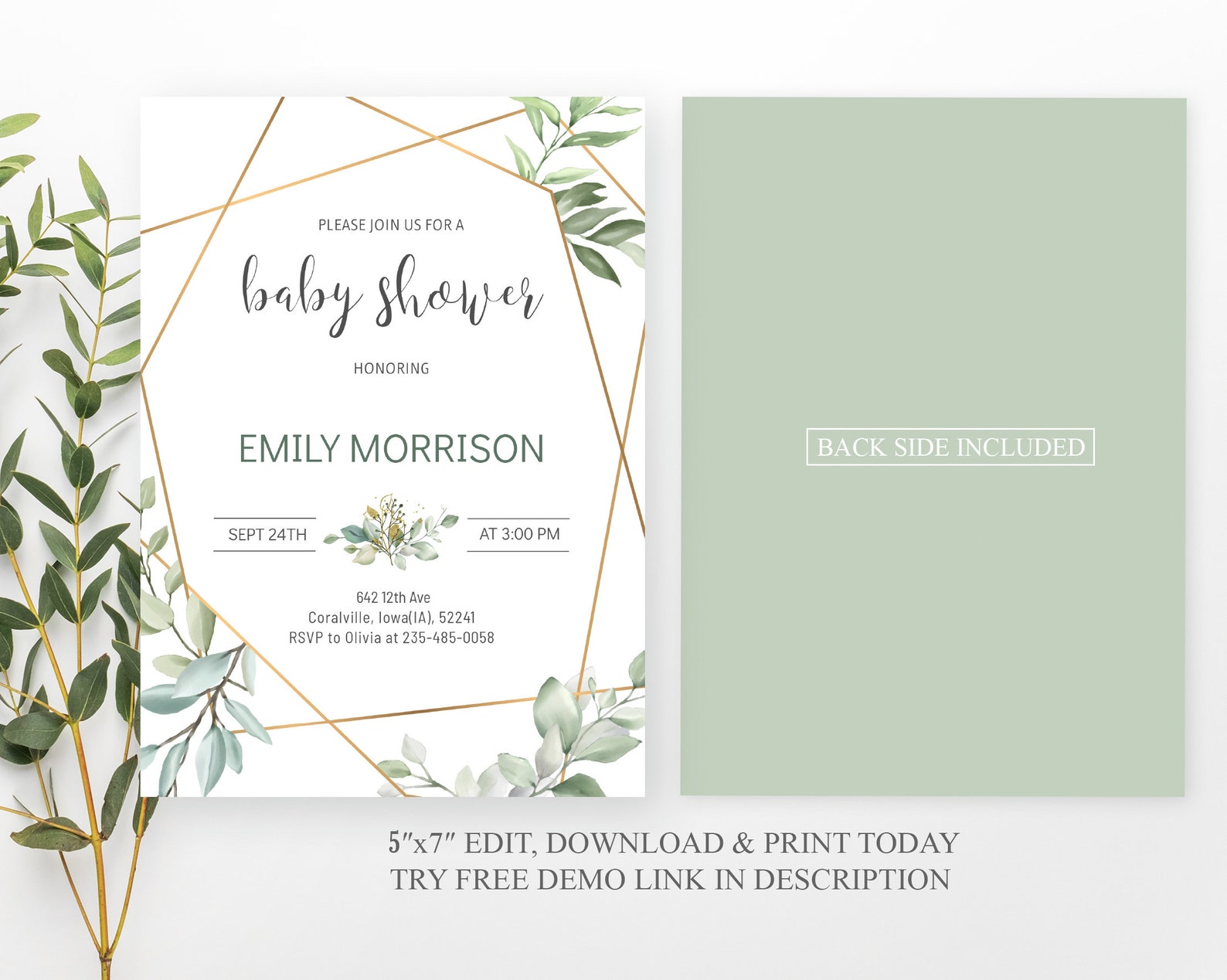Greenery Baby Shower Invitations Set. Greenery Baby Shower - Etsy